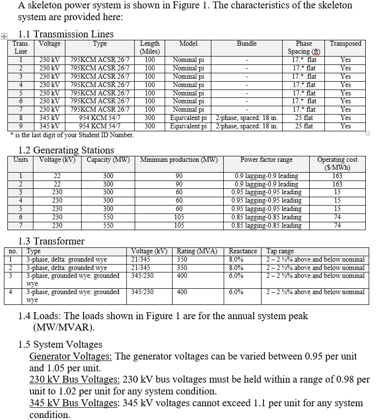 A skeleton power system is shown in Figure 1. The | Chegg.com