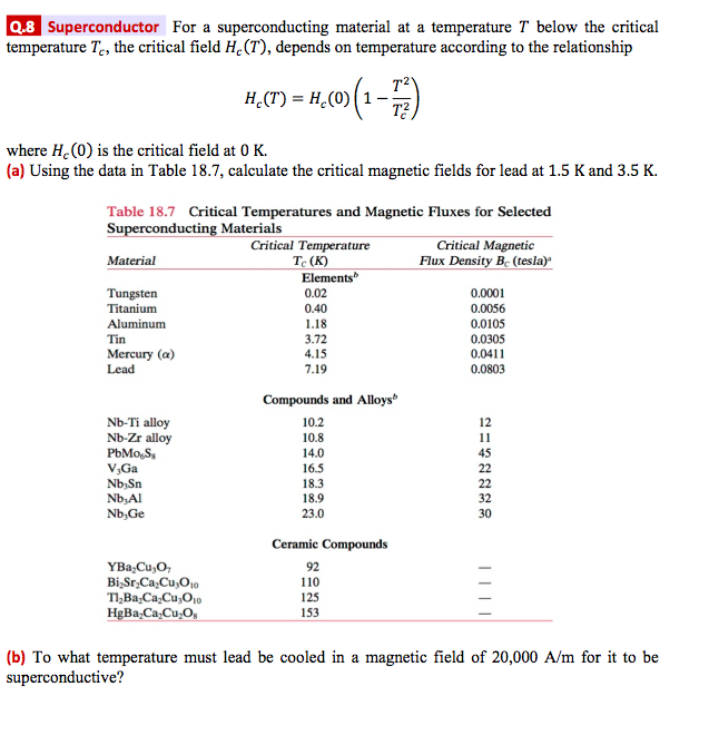 Solved Superconductor For a superconducting material at a | Chegg.com
