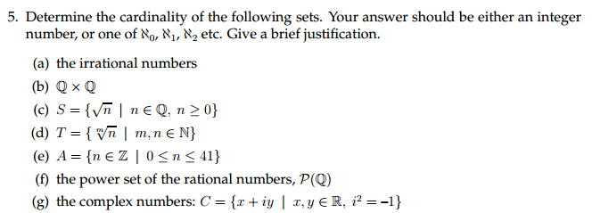 Determine the cardinality of the following sets. Your | Chegg.com