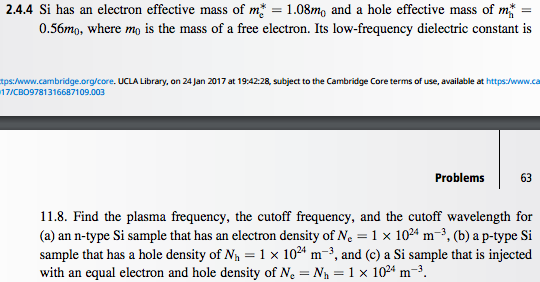 Solved Si has an electron effective mass of m^*_c = 1.08m_0 | Chegg.com