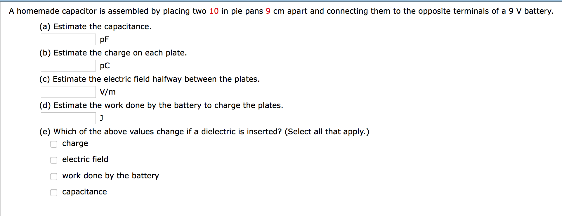 Solved A homemade capacitor is assembled by placing two 10 | Chegg.com