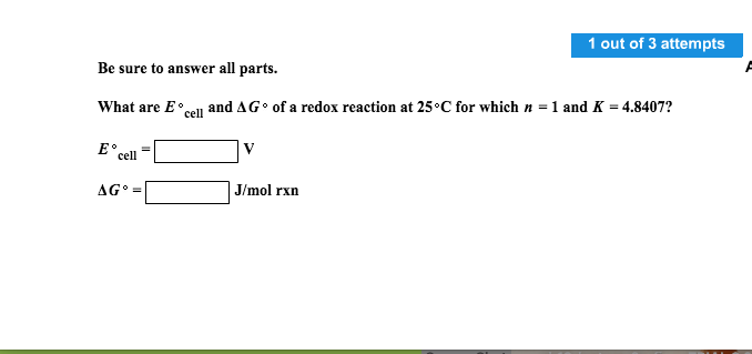 Solved What are E degree_cell and Delta G degree of a redox | Chegg.com