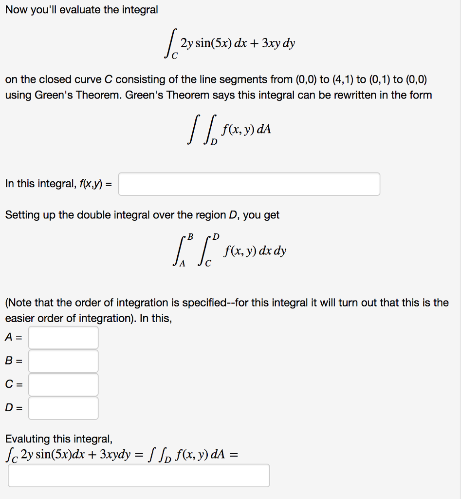 Solved Now you'll evaluate the integral 2y sin(5x) dx + 3xy | Chegg.com