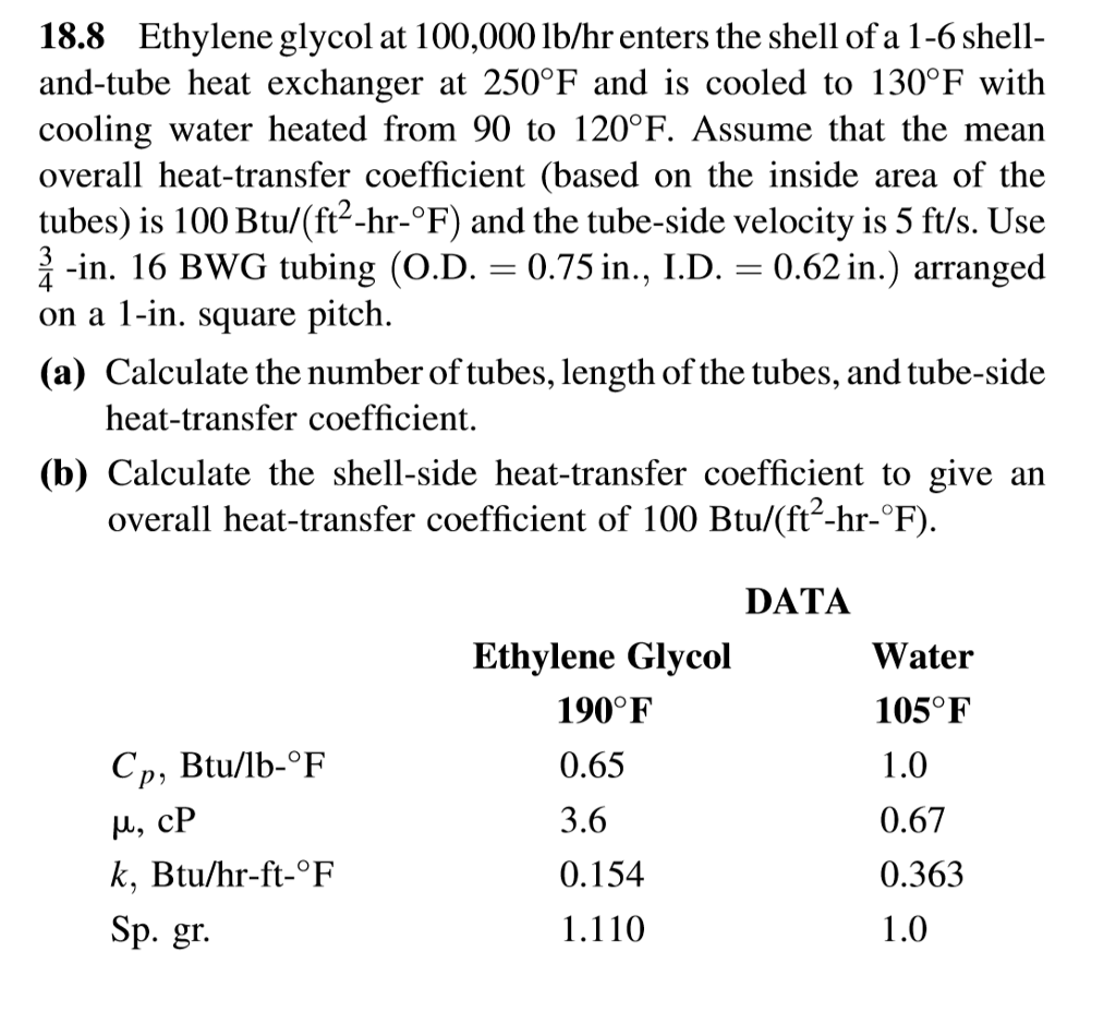 Ethylene Glycol At 100 000 Lb hr Enters The Shell Of Chegg Ethylene Glycol At 100 000 Lb hr Enters The Shell Of Chegg