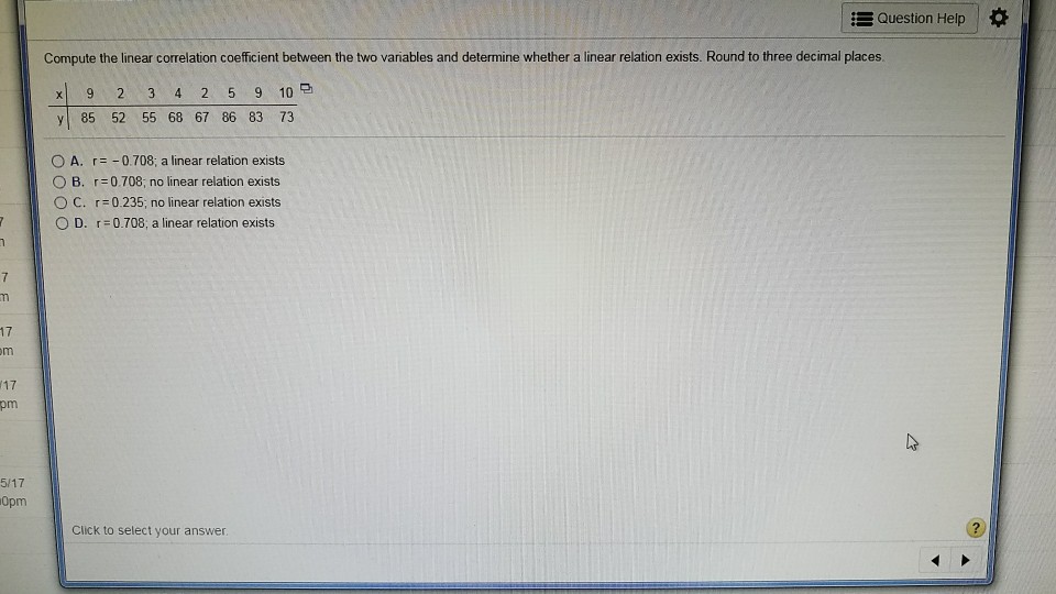 Solved Question Help Compute The Linear Correlation