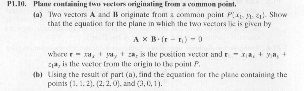 Solved P1.10. Plane containing two vectors originating from | Chegg.com