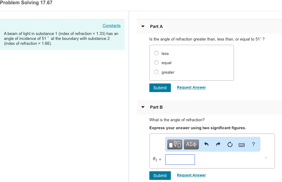 Solved Problem Solving 17.67 Constants Part A A beam of | Chegg.com
