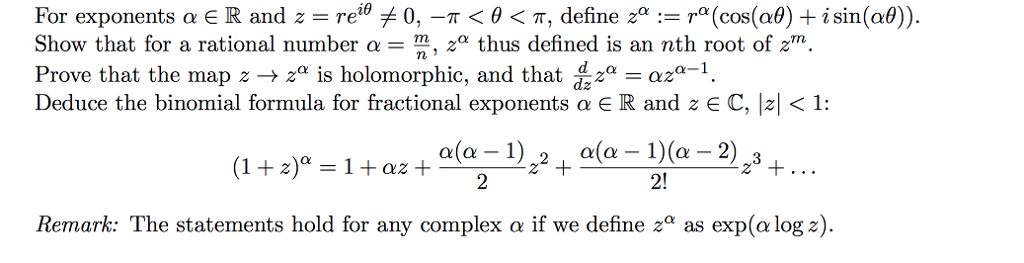 Solved For exponents alpha R and z = re^i theta, notequalto | Chegg.com