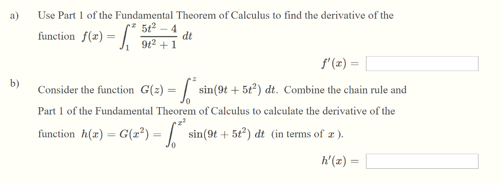 Solved a) Use Part 1 of the Fundamental Theorem of Calculus | Chegg.com