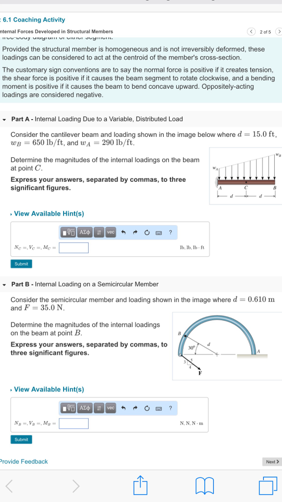 Solved 6.1 Coaching Activity nternal Forces Developed in | Chegg.com