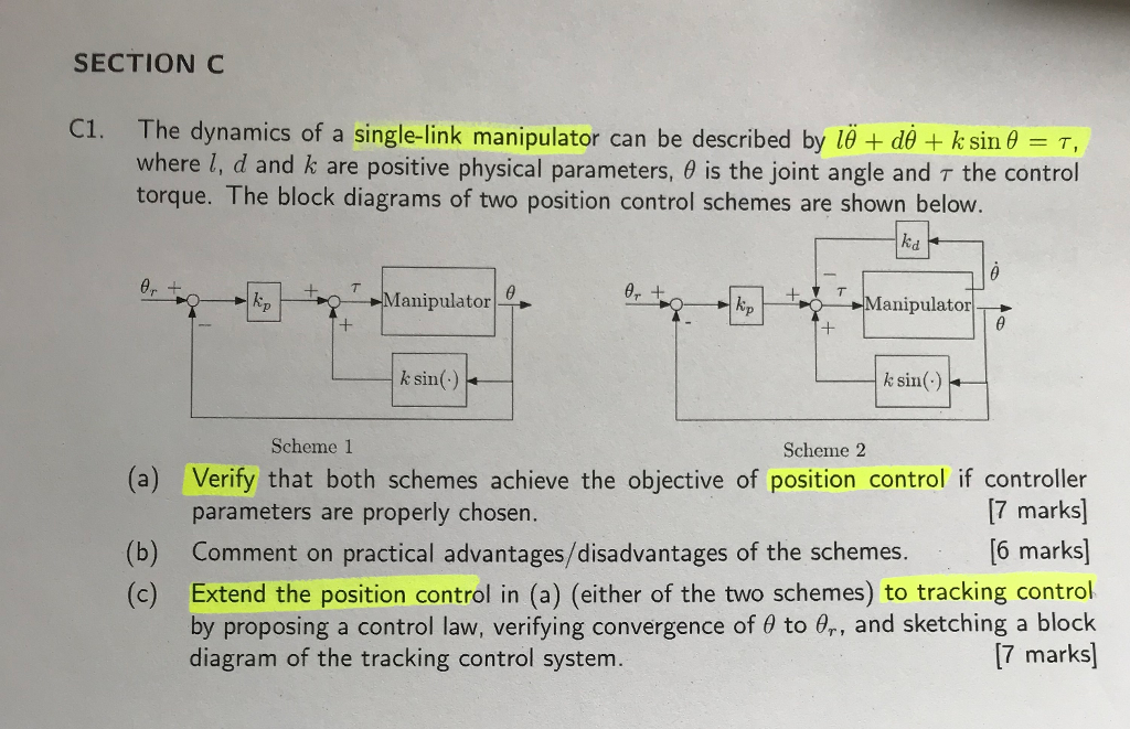Solved SECTION C The dynamics of a single-link manipulator | Chegg.com