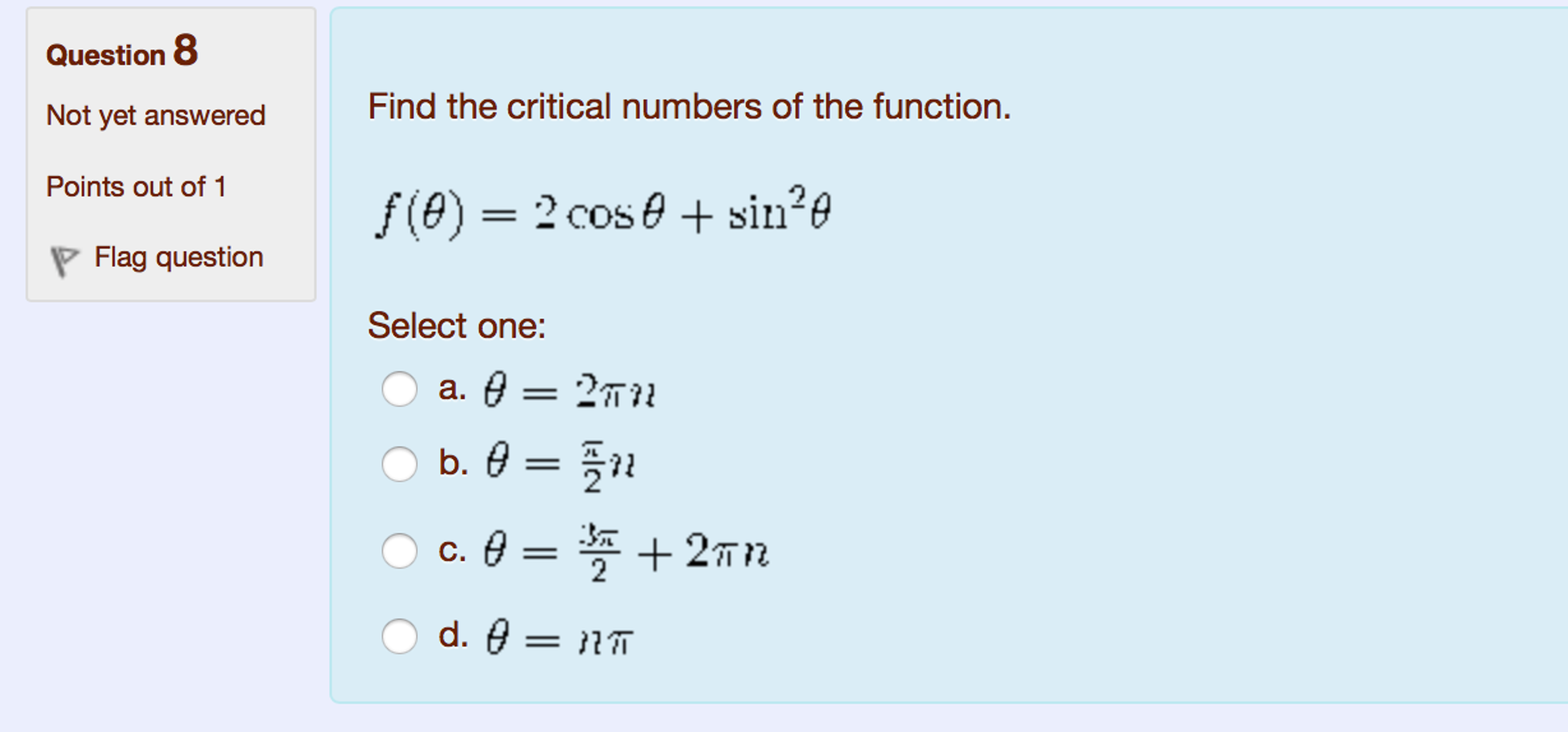 Solved Find the critical numbers of the function. f(theta) | Chegg.com