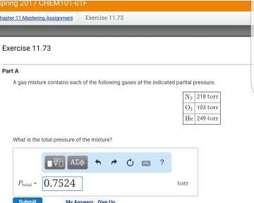 Solved A gas mixture contains each of the following gases at | Chegg.com