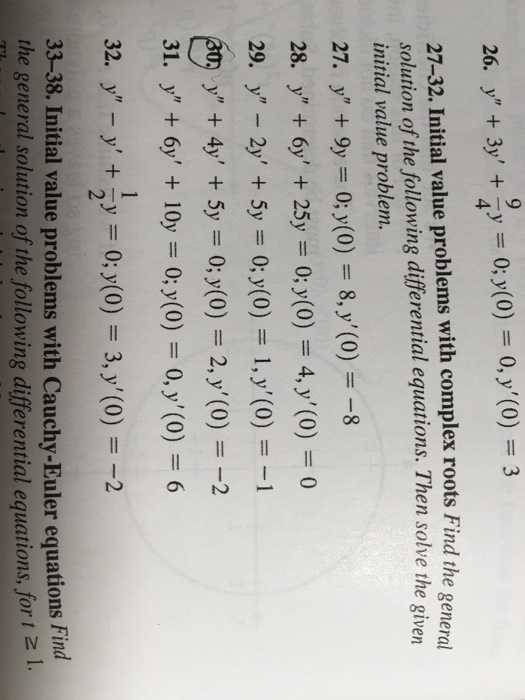 Solved 27?32. Initial value problems with complex roots Find | Chegg.com