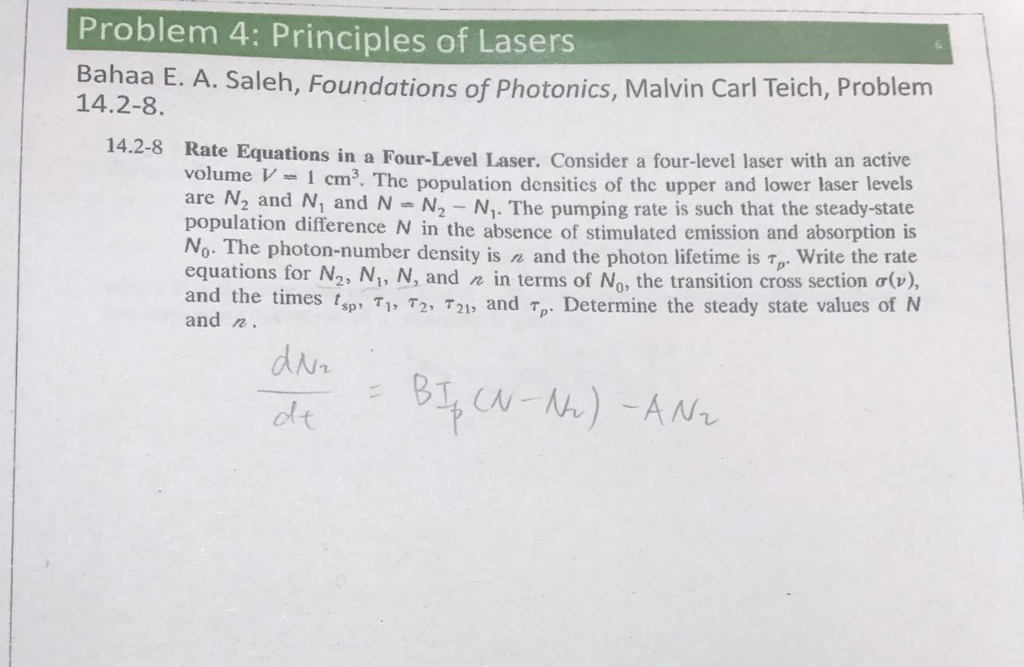 Solved Rate Equations in a Four-Level Laser. Consider a | Chegg.com