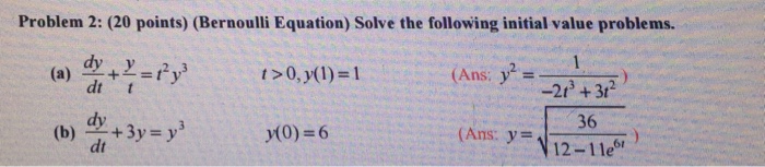 Solved Solve the following initial value problems. dy/dt + | Chegg.com