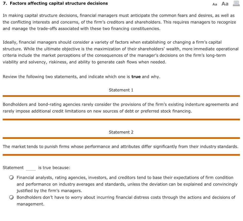 Solved Factors affecting capital structure decisions In | Chegg.com Solved Factors affecting capital structure decisions In | Chegg.com