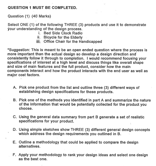 Solved QUESTION 1 MUST BE COMPLETED Question (1) (40 Marks) | Chegg.com