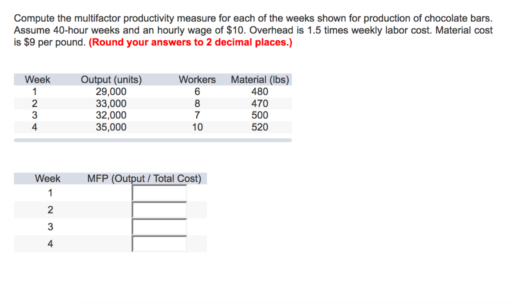 Solved Compute the multifactor productivity measure for each | Chegg.com