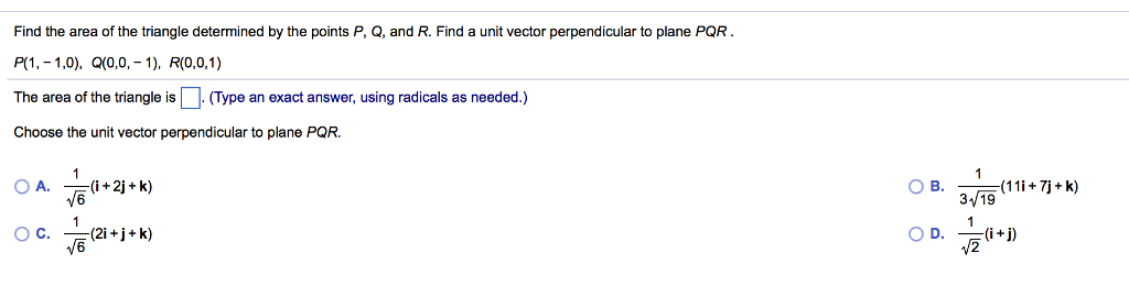 Solved Find the area of the triangle determined by the | Chegg.com