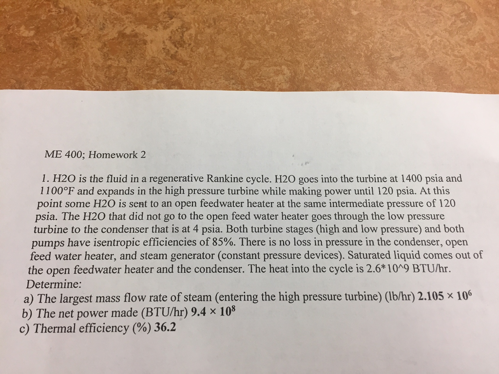Solved ME 400; Homework2 1. H20 is the fluid in a | Chegg.com