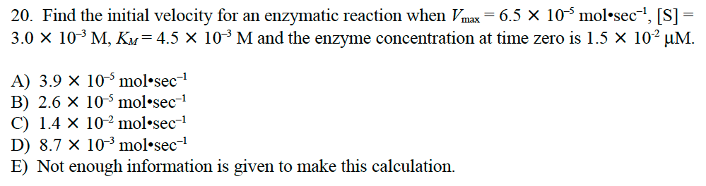 Solved Find the initial velocity for an enzymatic reaction | Chegg.com