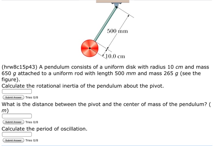 Solved A pendulum consists of a uniform disk with radius 10 | Chegg.com