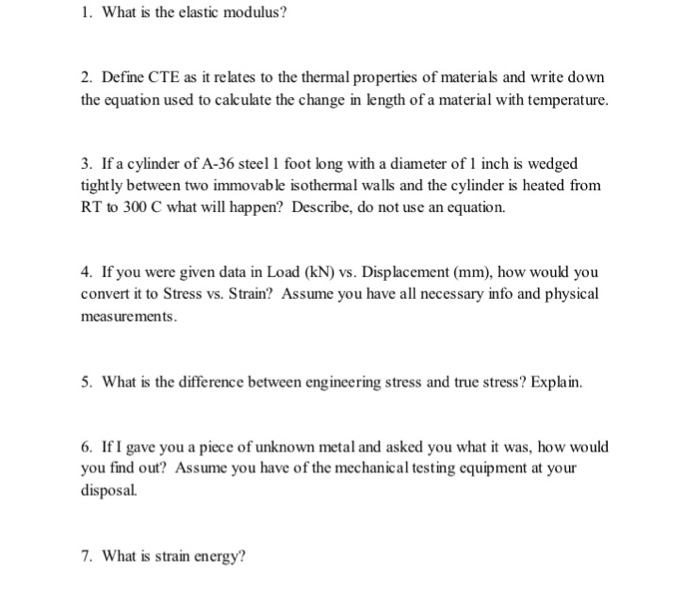 Solved What is the elastic modulus? Define CTE as it | Chegg.com