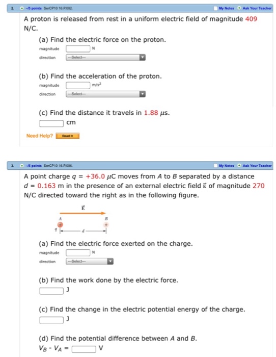 Solved A Proton Is Released From Rest In A Uniform Electric