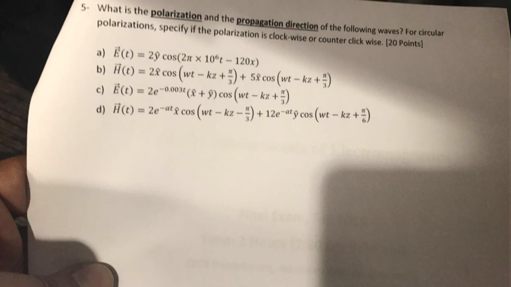 Solved What is the polarization and the propagation | Chegg.com