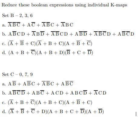 Solved Reduce these boolean expressions using individual | Chegg.com