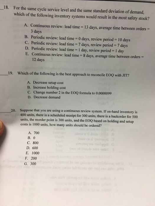 Solved For the same cycle service level and the same | Chegg.com