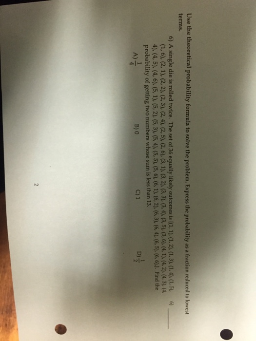 Solved Use the theoretical probability formula to solve the | Chegg.com