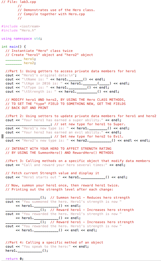 Solved Making a class in c++ Fill out the blanks by | Chegg.com Solved Making a class in c++ Fill out the blanks by | Chegg.com