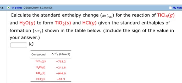 Solved Calculate the standard enthalpy change (Delta H | Chegg.com