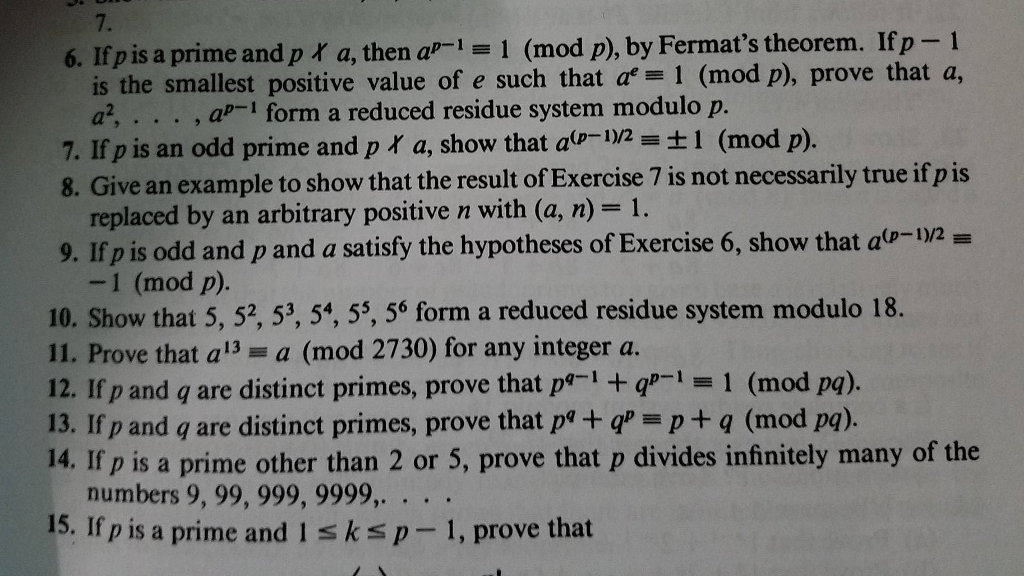 Solved If p is a prime and p a, then a^p - 1 1 (mod p), by | Chegg.com