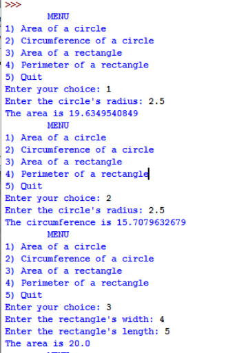 Solved Python Program: Let the user choose from a menu, | Chegg.com