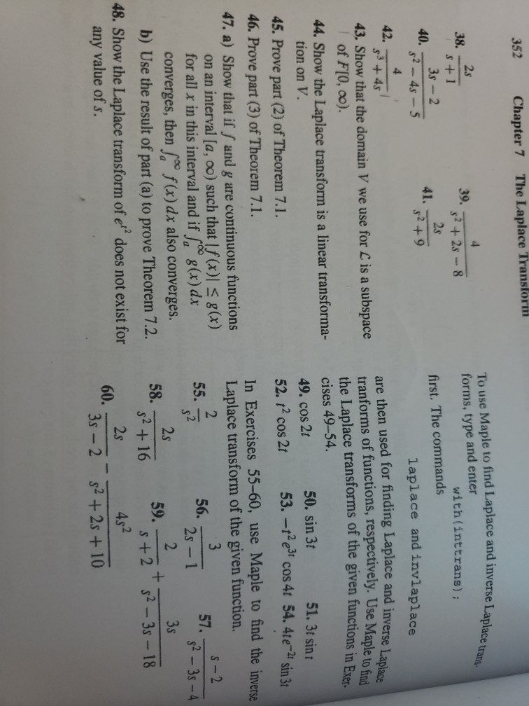 Solved 352 Chapter 7 The Laplace Translorm To use Maple to | Chegg.com