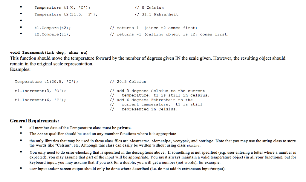 Solved The idea is to create a class called Temperature used | Chegg.com