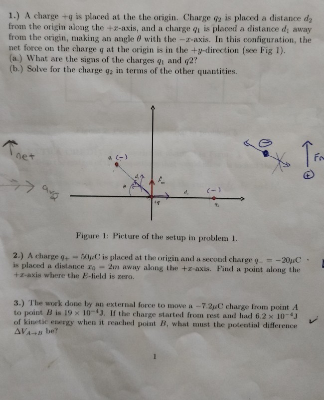 Solved 1.) A charge +q is placed at the the origin. Charge 2 | Chegg.com