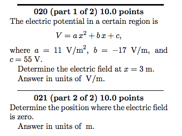 Solved The electric potential in a certain region is V = | Chegg.com