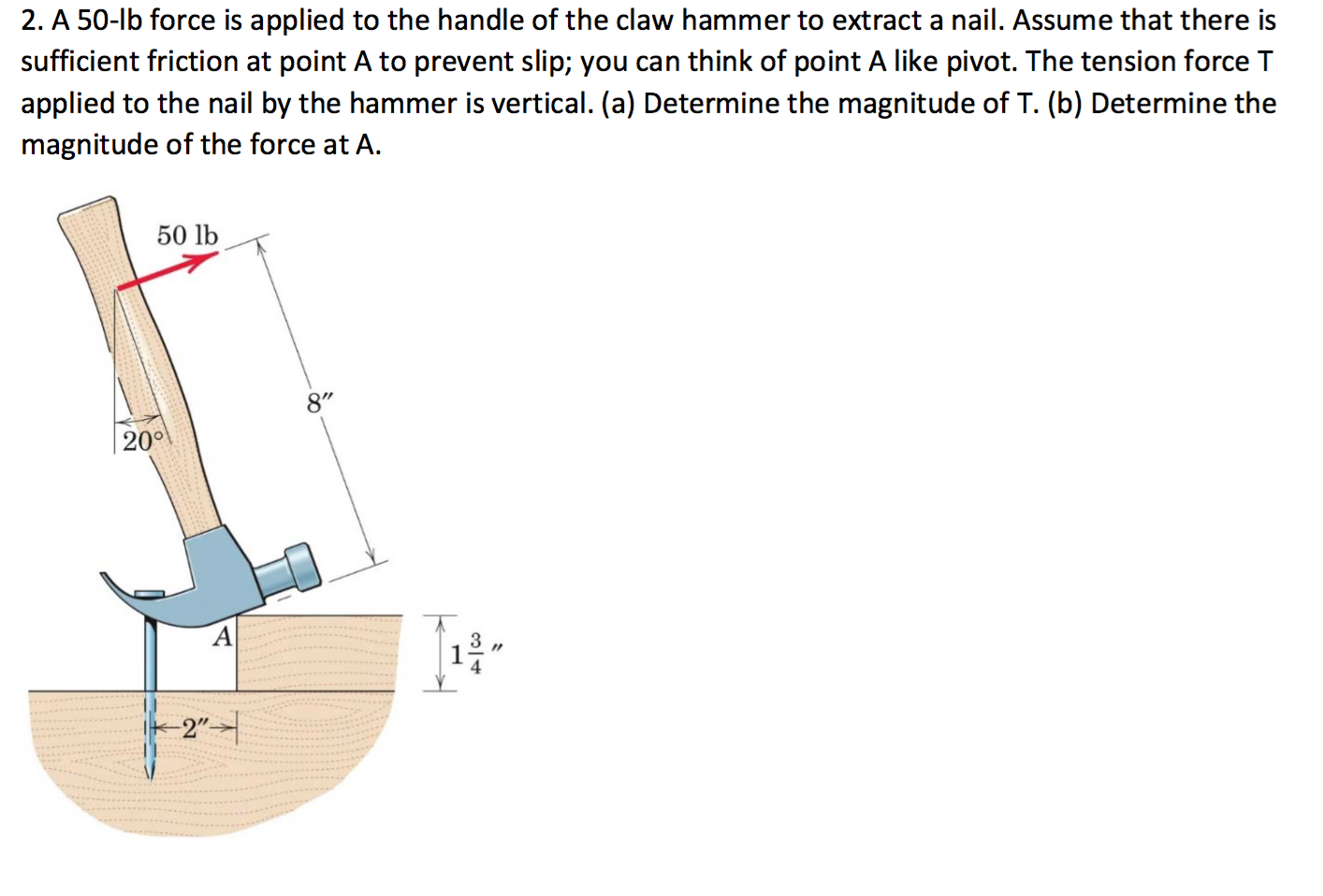 Solved A 50-lb force is applied to the handle of the claw | Chegg.com