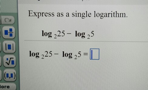 Solved Express as a single logarithm. log 225- log 25 101 Vi | Chegg.com