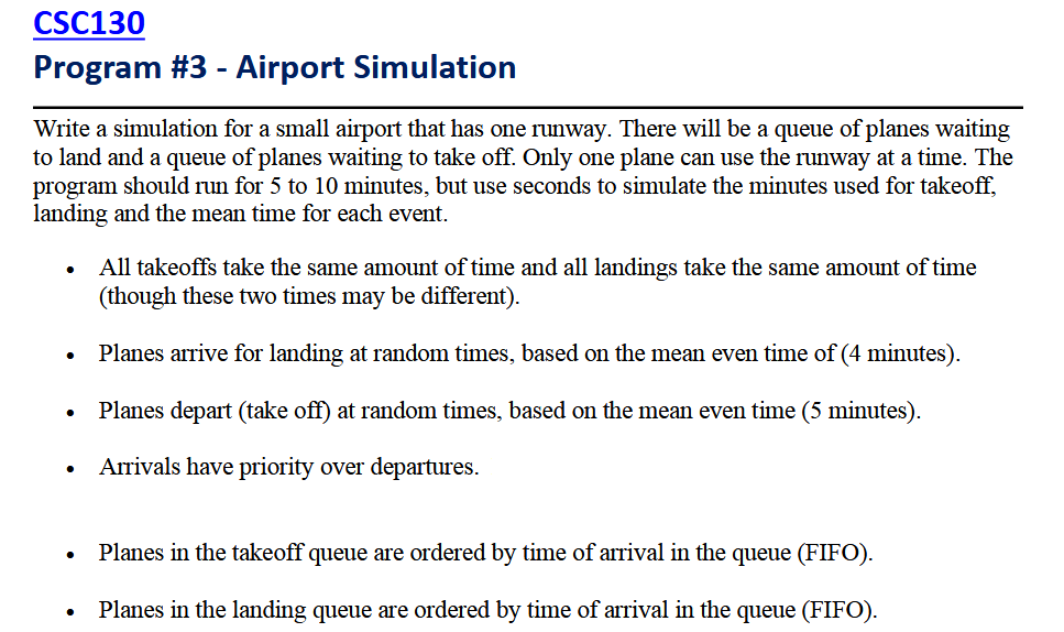 Solved [JAVA] Airport Simulator using Queues and Threads. | Chegg.com