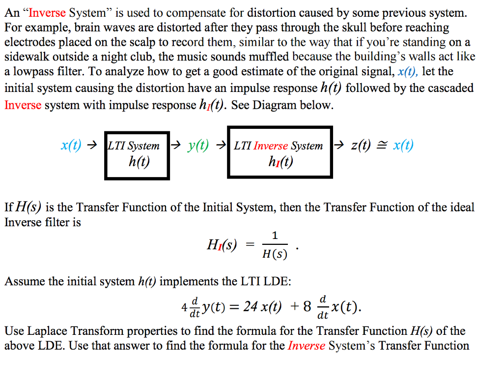 Solved An "Inverse System" is used to compensate for | Chegg.com