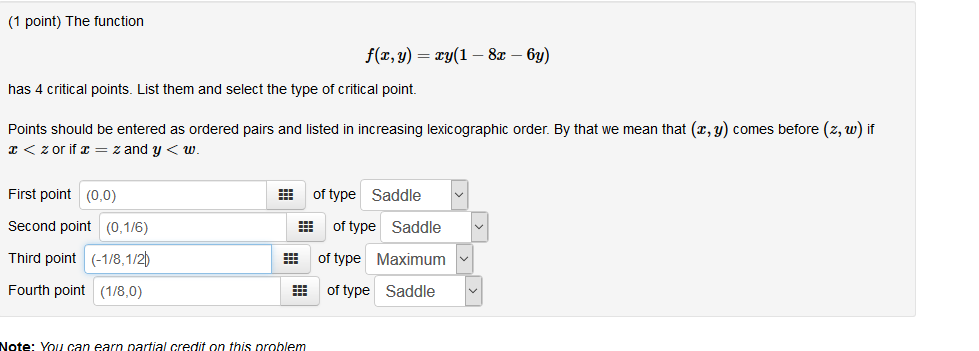 Solved (1 point) The function has 4 critical points. List | Chegg.com