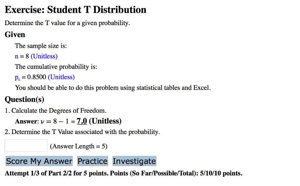 Solved Exercise: Student T Distribution Determine the T | Chegg.com