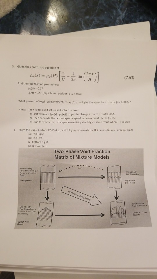Solved 5. Given the control rod equation of (7.63) pa(H) | Chegg.com