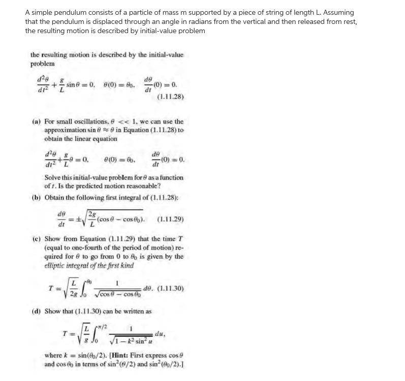 Solved A simple pendulum consists of a particle of mass m | Chegg.com