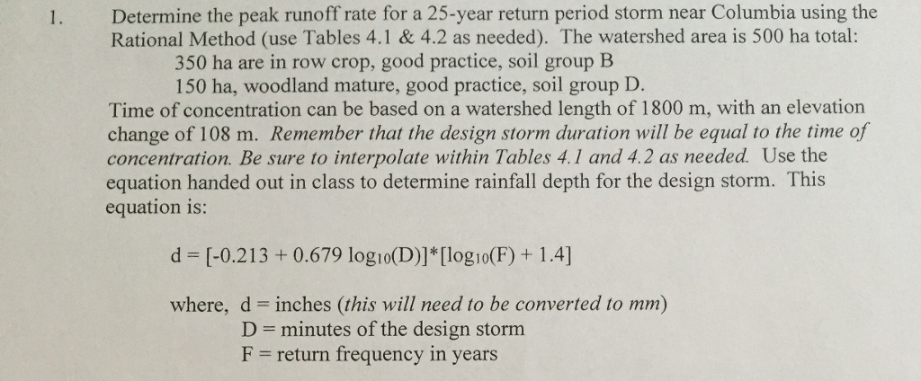 Solved Determine the peak runoff rate for a 25-year return | Chegg.com
